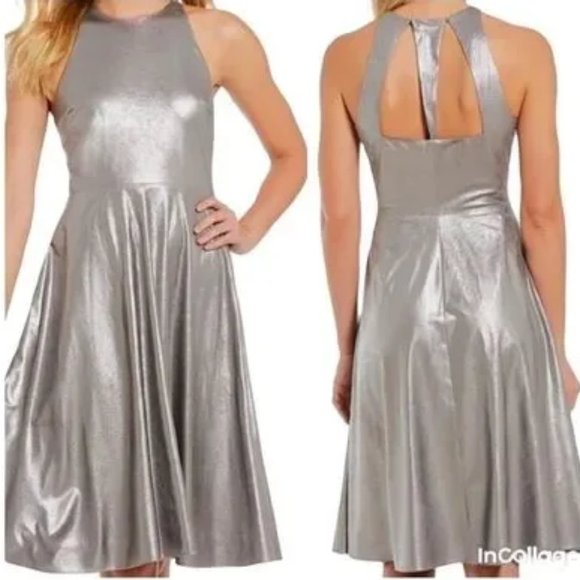 H by Halston | Dresses | H By Halston Metallic Gunmetal Faux Suede ...